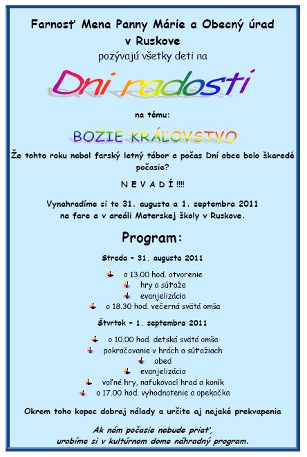 Dni radosti :: Farnosť Ruskov